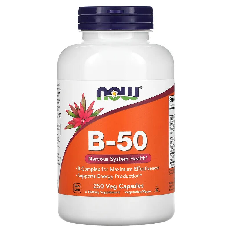 Комплекс витаминов группы Б Now Foods B-50, 250 растительных капсул ...
