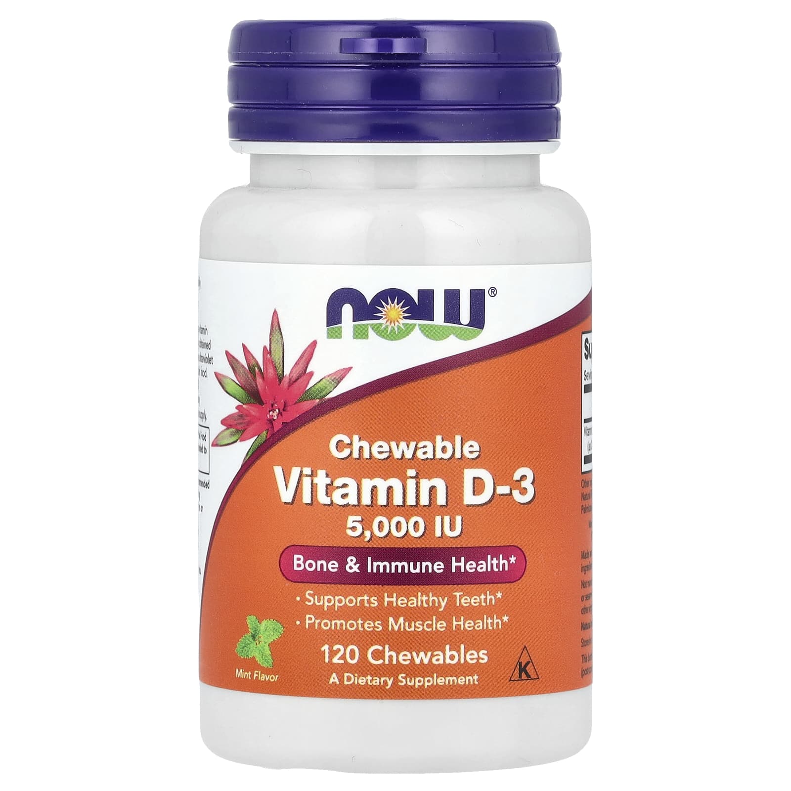 Жевательный витамин Д3 Now Foods Vitamin D3, 5000 IU, 120 жевательных ...
